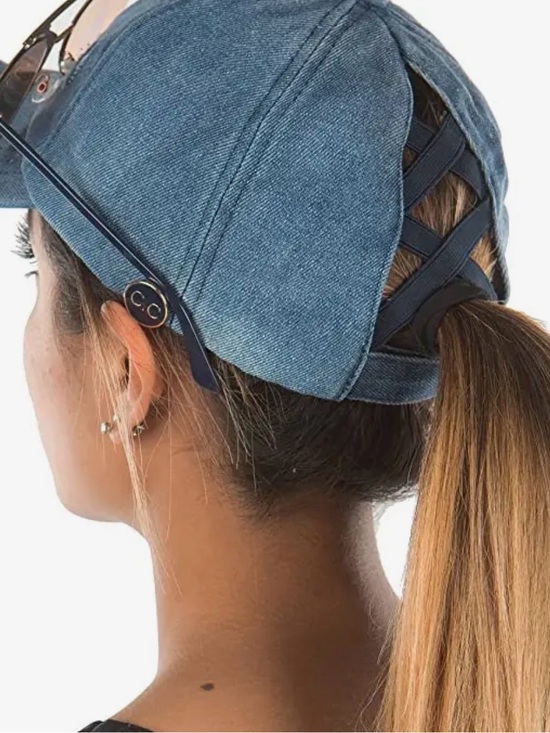 CHANEL | Accessories | Chanel Blue Denim Crisscross Ponytail Cap | Poshmark